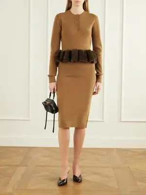 Stella McCartney Faux Fur Trim Peplum Knitted Jumper - Brown