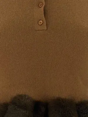 Stella McCartney Faux Fur Trim Peplum Knitted Jumper - Brown