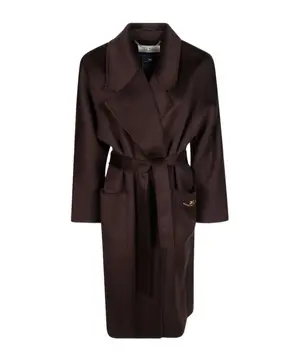 Elisabetta Franchi Double Cloth Belted Coat - Brown