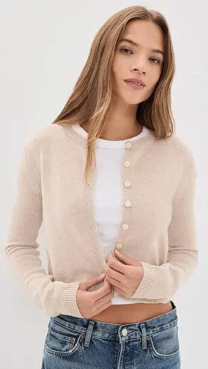 REFORMATION Clara Cashmere Crew Cardigan - Wheat