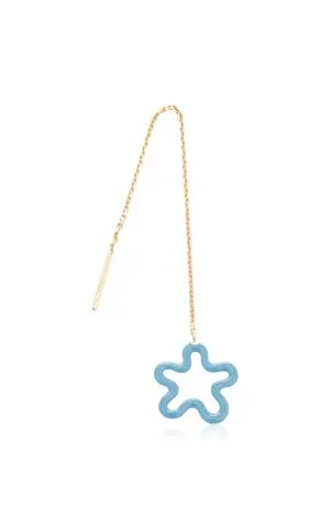 Bea Bongiasca 9kt Yellow Gold Single Flower Chain Earring With Charm Hand-painted With Baby Enamel - Blue