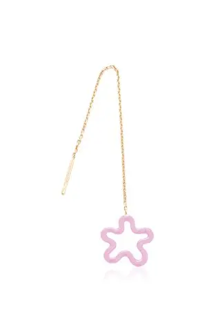 Bea Bongiasca 9kt Yellow Gold Single Flower Chain Earring With Charm Hand-painted With Sakura Enamel - Pink