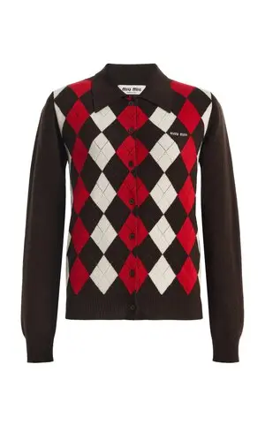 Miu Miu Argyle Cashmere Cardigan - Multi