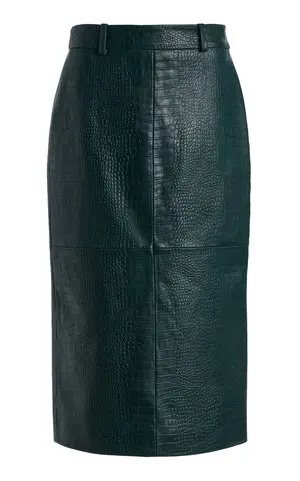 THE FRANKIE SHOP Taney Croc-embossed Leather Midi Skirt