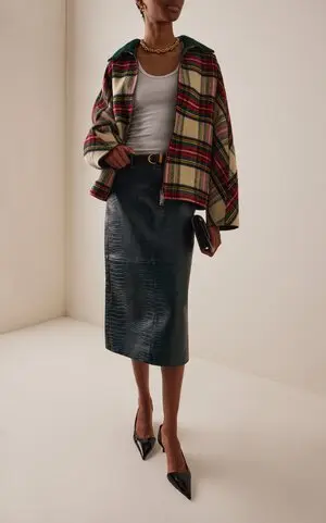 THE FRANKIE SHOP Taney Croc-embossed Leather Midi Skirt