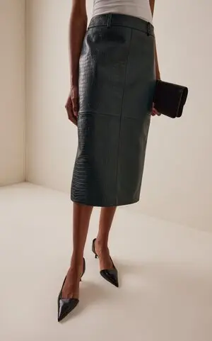 THE FRANKIE SHOP Taney Croc-embossed Leather Midi Skirt