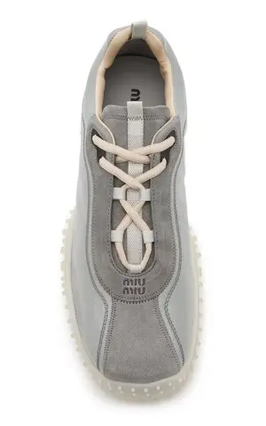 Miu Miu Bubble Nylon And Suede Sneakers - Silver