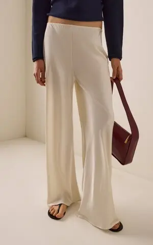 LESET Barb Bias Satin Wide-leg Pants