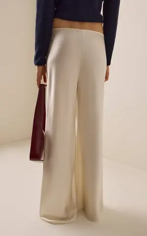 LESET Barb Bias Satin Wide-leg Pants
