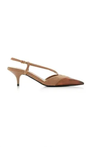 Miu Miu Leather-detailed Flannel Slingback Pumps - Brown