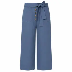 SVETLANA K High-waisted Cropped Cotton Trousers - Blue