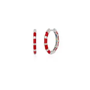 SPERO LONDON Sterling Silver Enamel Hoop Earrings With Multi-color Zirconia - Red/silver