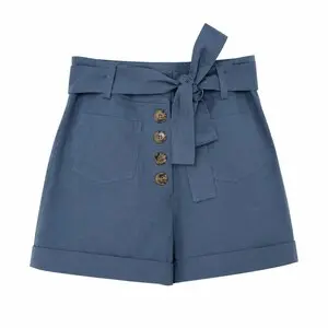 SVETLANA K Sasha High-waisted Organic Cotton Shorts - Blue