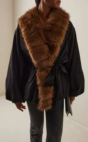 ROTATE BY BIRGER CHRISTENSEN Faux Fur Collar Jacket