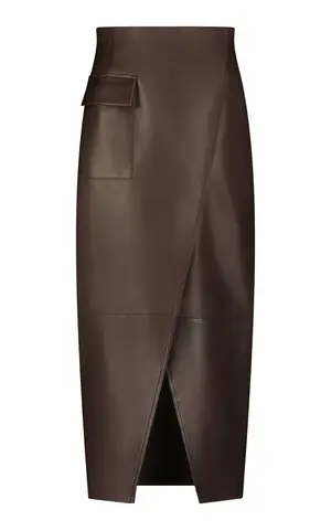 Lela Rose Leather Asymmetrical Pencil Skirt - Brown