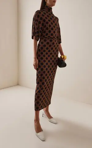 Lela Rose Polka Dot Jersey Turtleneck Dress