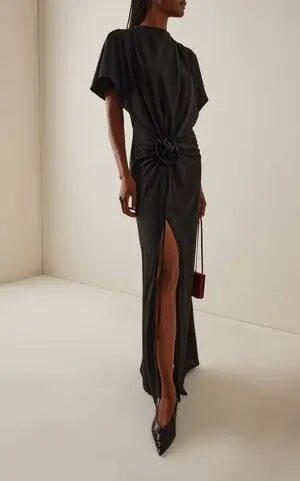 ROTATE BY BIRGER CHRISTENSEN Slit Crepe Maxi Dress