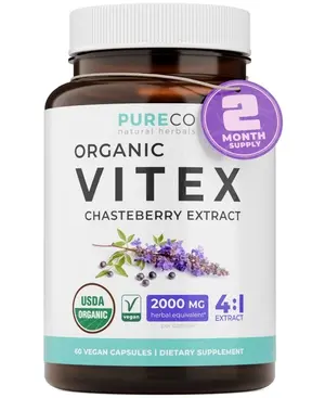 PURE CO Vitex Chasteberry Supplement For High Strength Chaste Tree Berry Extract For Hormone Balance From Pms To Menopause - No Color