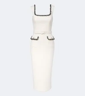 Rebecca Vallance Jacquie Belted Tweed Midi Dress - White