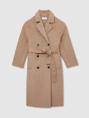 REISS Marina Wool-blend Blindseam Double-breasted Coat - Camel