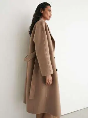 REISS Marina Wool-blend Blindseam Double-breasted Coat - Camel