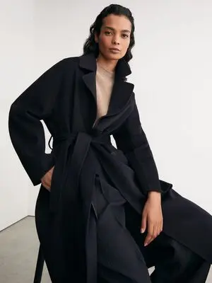 REISS Marina Wool-blend Blindseam Double-breasted Coat Navy