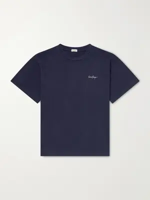 SECOND / LAYER Printed Cotton-jersey T-shirt - Blue