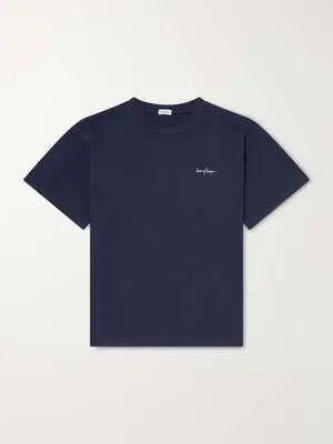 SECOND / LAYER Printed Cotton-jersey T-shirt - Navy