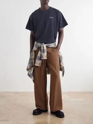 SECOND / LAYER Straight-leg Lyocell-twill Drawstring Trousers - Brown