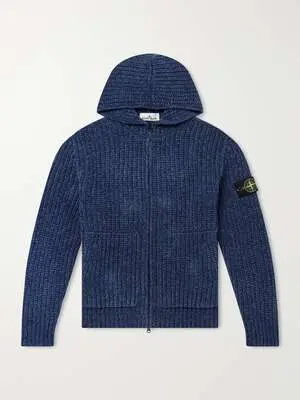 Stone Island Knitted Cotton-chenille Zip-up Hoodie