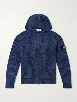 Stone Island Knitted Cotton-chenille Zip-up Hoodie - Blue