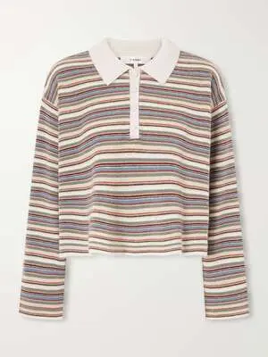FRAME Striped Wool And Cashmere-blend Polo Sweater - Gray