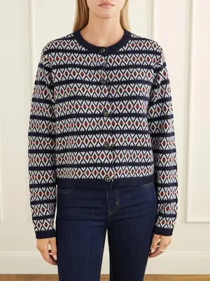 FRAME Intarsia Wool And Cashmere-blend Cardigan - Blue