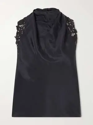 SIR. Tie-detailed Lace-trimmed Satin Top - Black