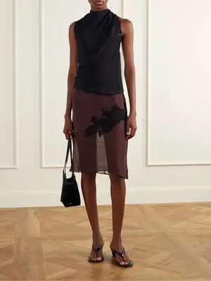 SIR. Tie-detailed Lace-trimmed Satin Top