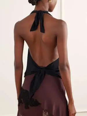 SIR. Tie-detailed Lace-trimmed Satin Top