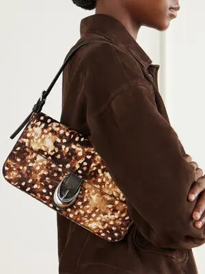 Staud Harlow Animal-printed Calf Hair Shoulder Bag - Brown