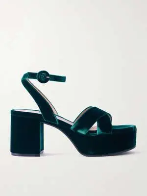 GIANVITO ROSSI 35 Velvet Sandals - Emerald