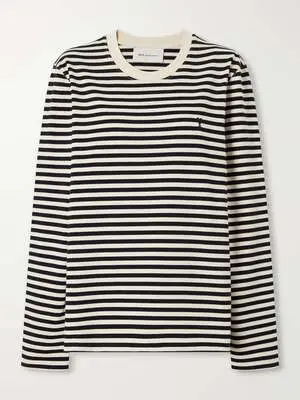 AMI Paris Logo-embroidered Striped Cotton-jersey T-shirt - Black