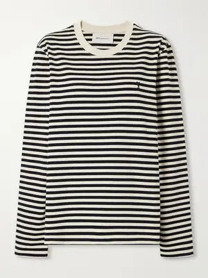 AMI Paris Logo-embroidered Striped Cotton-jersey T-shirt