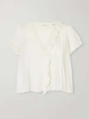 DÔEN Helena Lace-trimmed Organic Cotton Blouse - White
