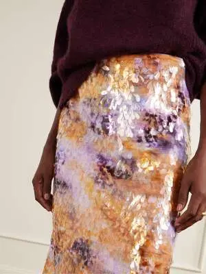 Staud Lark Sequin-embellished Feather-trimmed Mesh Midi Skirt