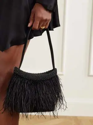 Staud Winslow Bead And Feather-embellished Silk Shoulder Bag