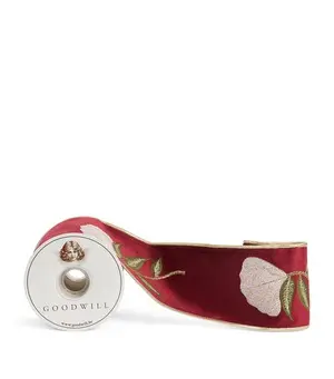 Harrods Velvet Embroidered Flower Tree Ribbon - Red