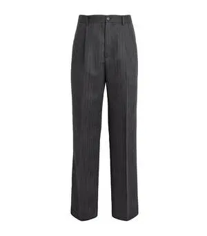 FRAME Wool Pinstripe Wide-leg Trousers - Grey