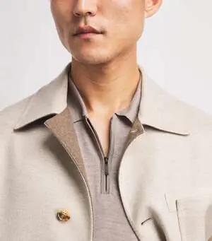 MAURIZIO BALDASSARI Virgin Wool Zip-up Polo Shirt - Beige