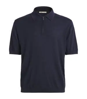 MAURIZIO BALDASSARI Virgin Wool Zip-up Polo Shirt - Navy