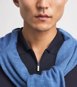 MAURIZIO BALDASSARI Virgin Wool Zip-up Polo Shirt - Navy