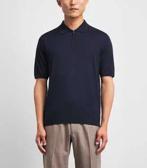 MAURIZIO BALDASSARI Virgin Wool Zip-up Polo Shirt - Navy