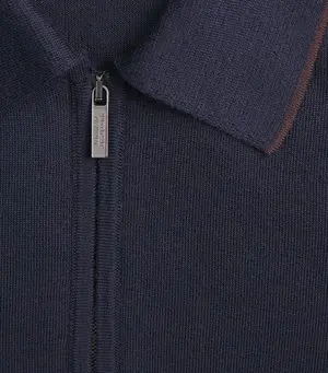 MAURIZIO BALDASSARI Virgin Wool Zip-up Polo Shirt - Navy